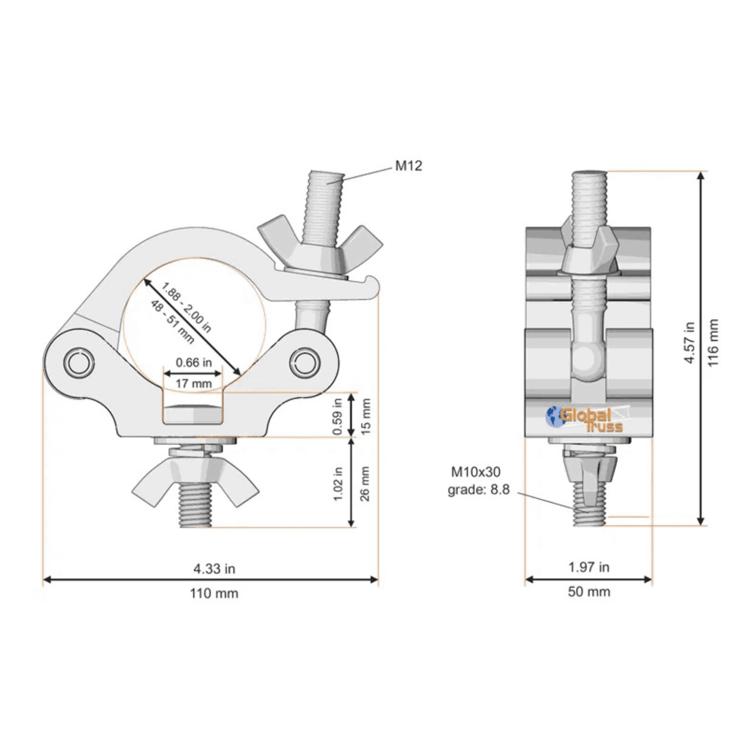 Global Truss Half Coupler HEX Head Bolt 500kgs – Rope And Rigging LTD